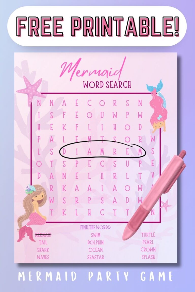 Mermaid Word Search FREE Download - Printable Party Activity - Mermaid ...